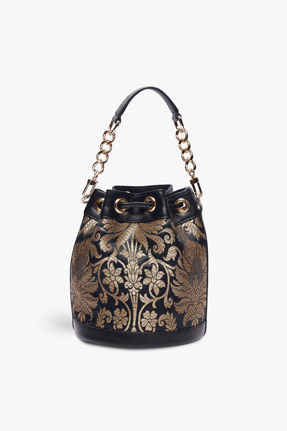 TAN AND LOOM presents Bombay Bucket -Classic Black Brocade available ...
