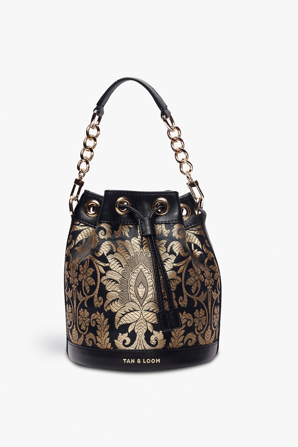 TAN AND LOOM presents Bombay Bucket -Classic Black Brocade available ...
