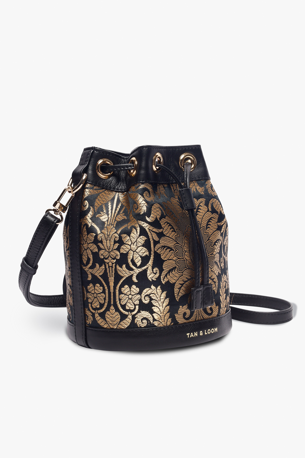 TAN AND LOOM presents Bombay Bucket -Classic Black Brocade available ...