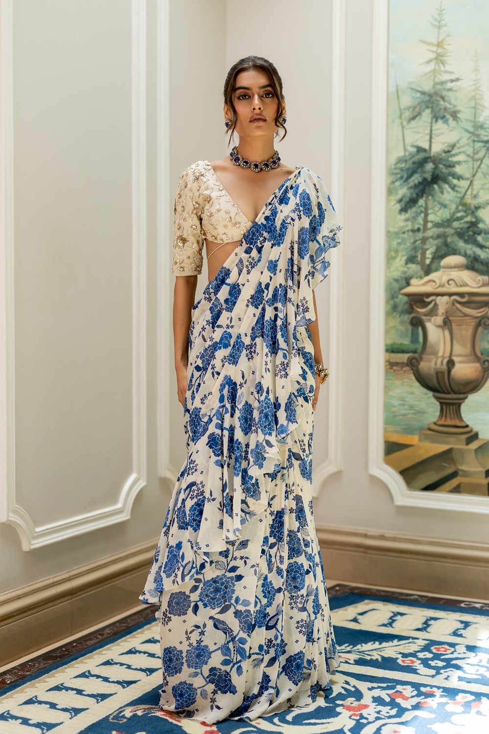 PAULMI & HARSH presents Suki Saree Set- Ivory available only at FEI